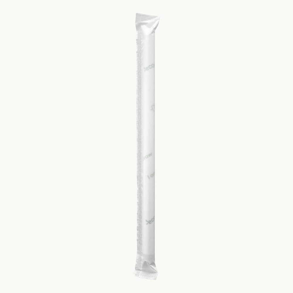 230mm Large White Paper Straw 12mm Pointed with Individual Wrap - FSC ...